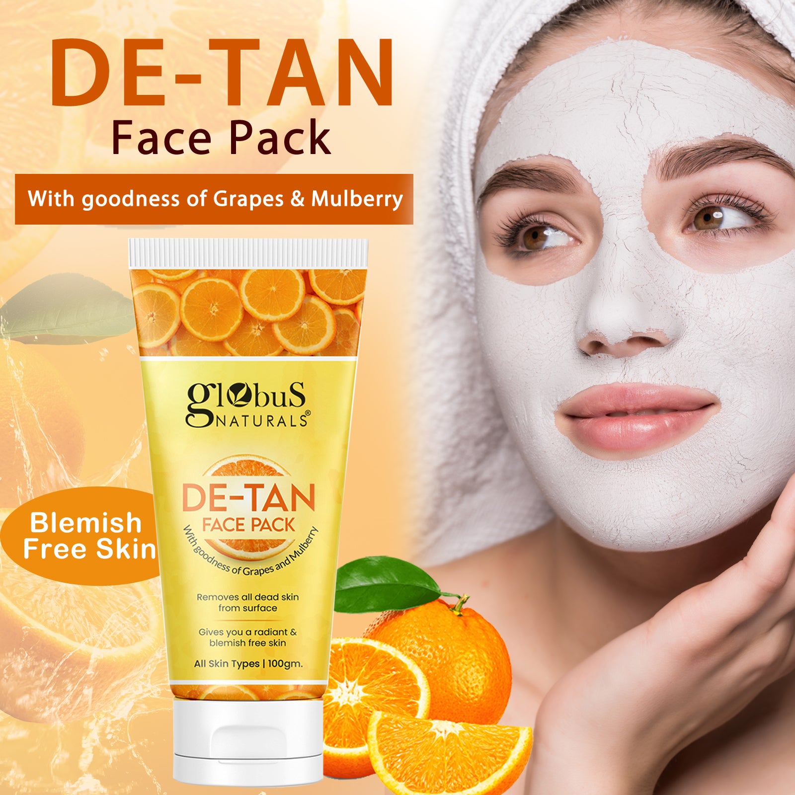Globus Naturals De Tan Face Pack with Hyaluronic Acid Mulberry Extr