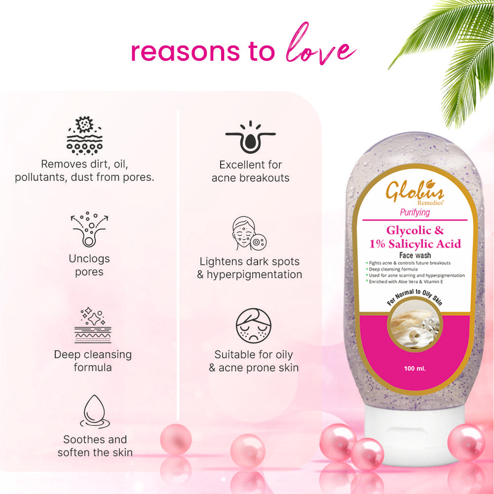 Glycolic & Salicylic acid Pimple clear Face wash, 100 ml – Globus Naturals