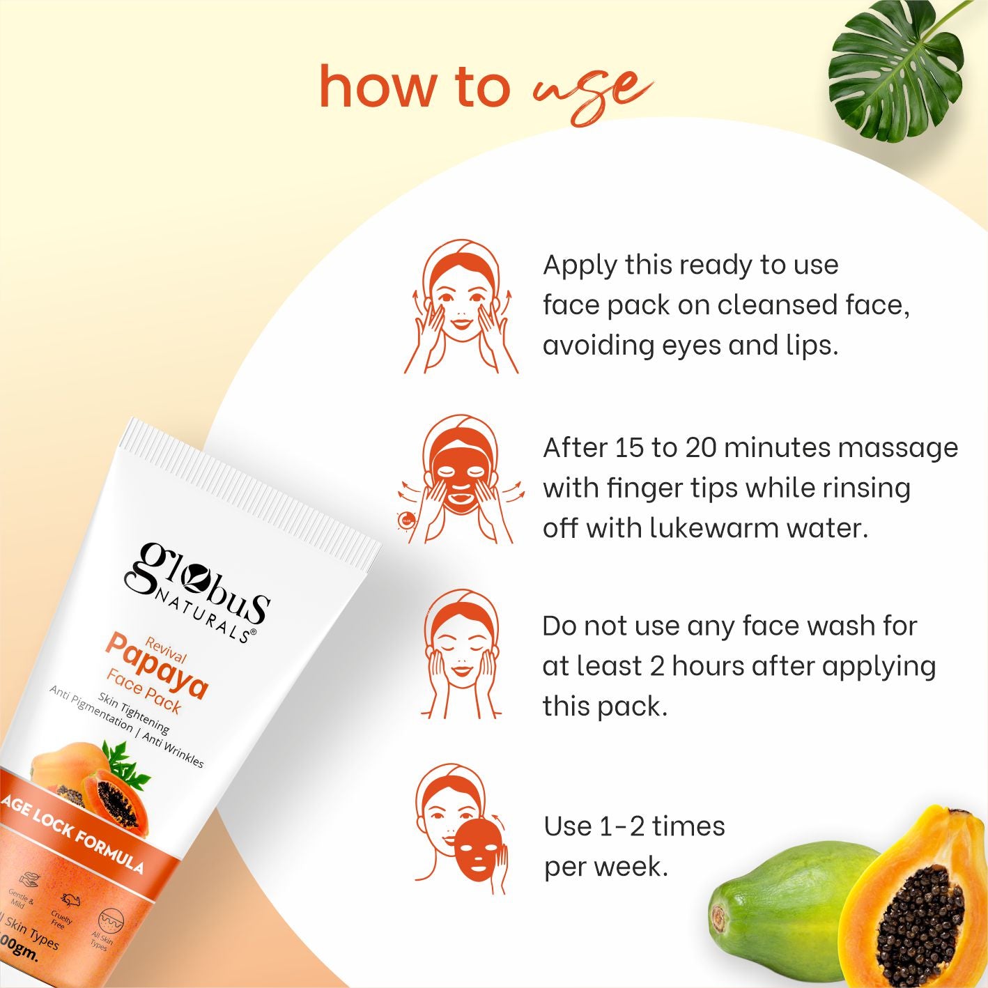 Globus Naturals Papaya Face Pack For Tan Removal Age Lock Formula Fo